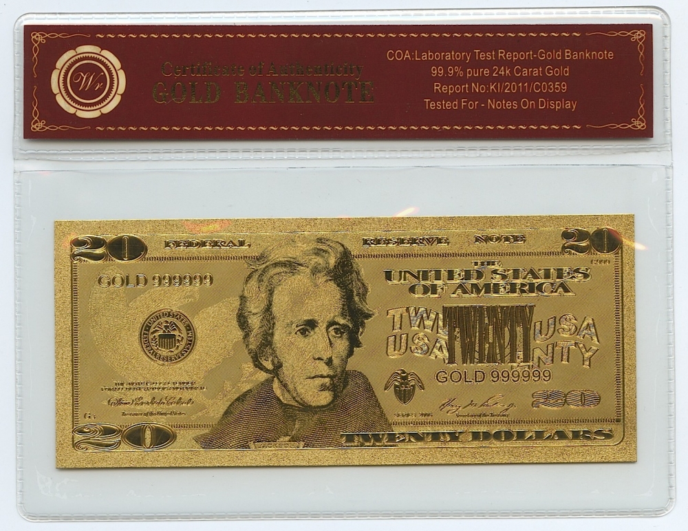 24K Gold Limited Edition US $20.00 Banknote Bill | Pristine Auction