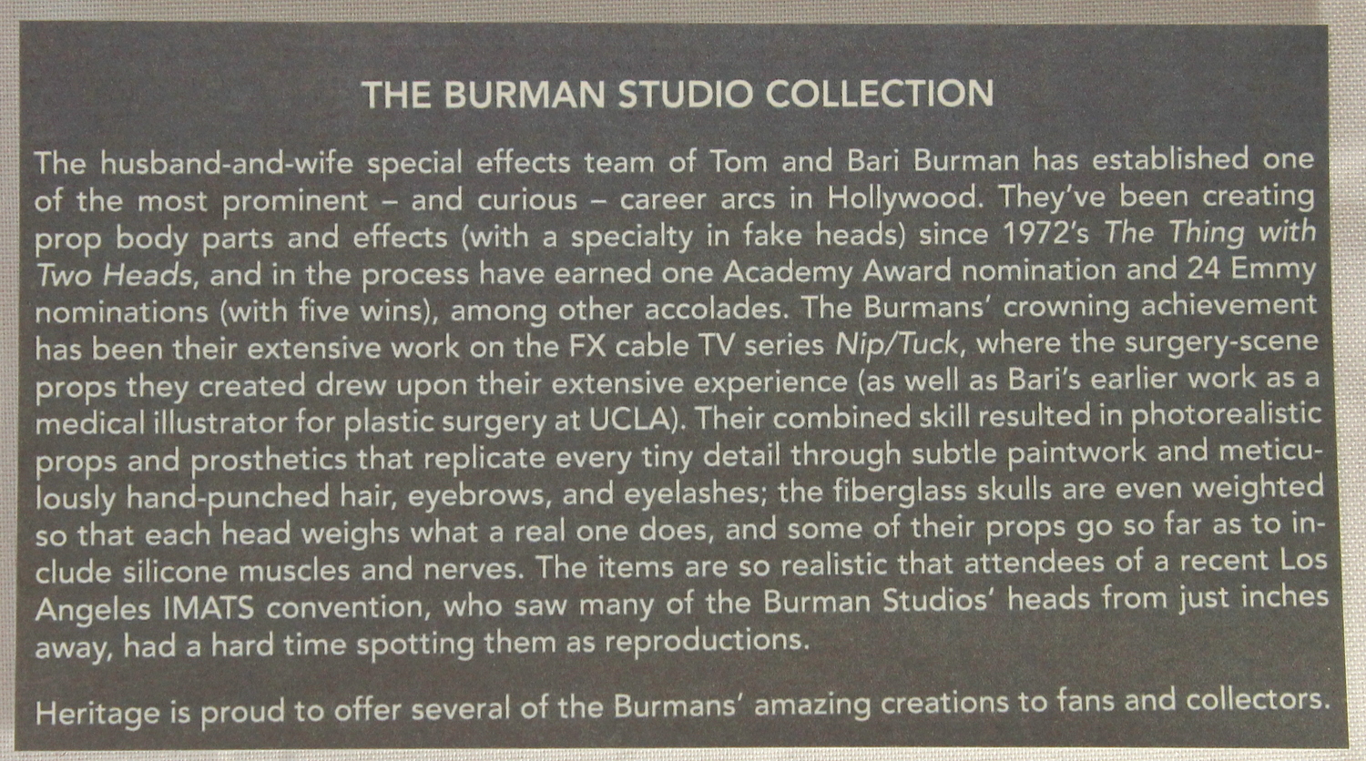 "The Bodyguard" Movie Prop Male Head by Tom & Bari Burman (PA LOA ...