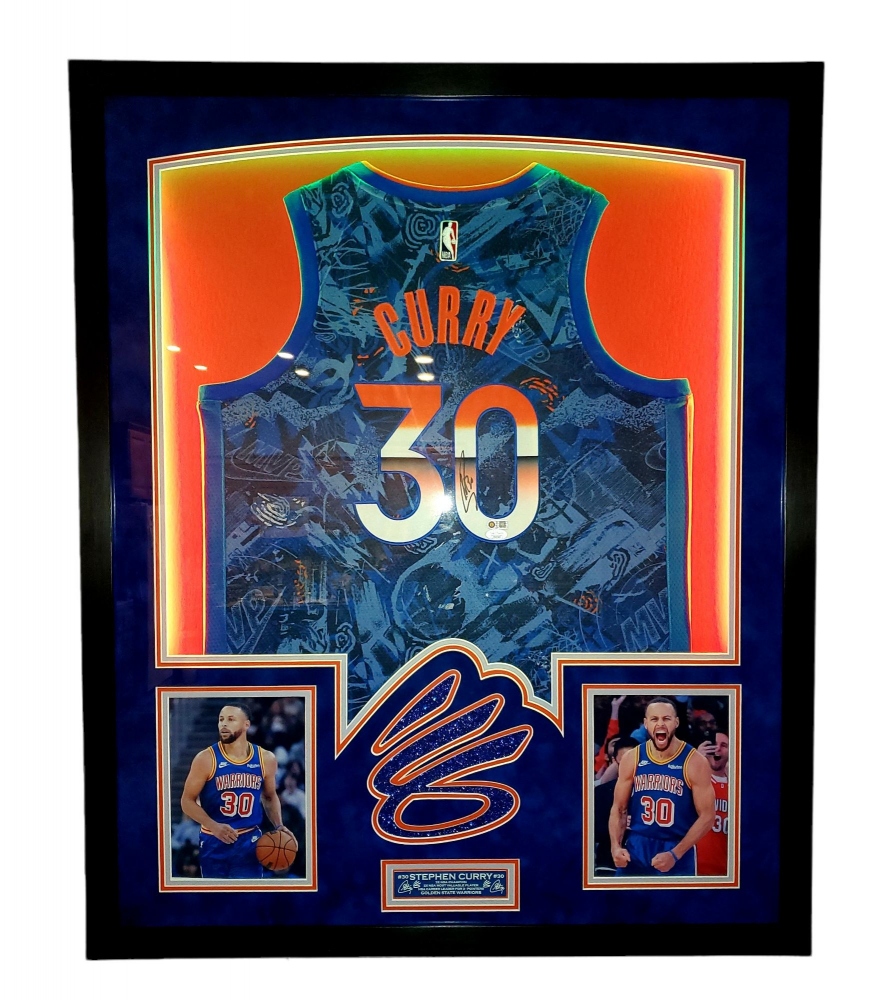 Steph Curry Signed 33x42 Custom Framed LED-Backlit Jersey Display (JSA ...