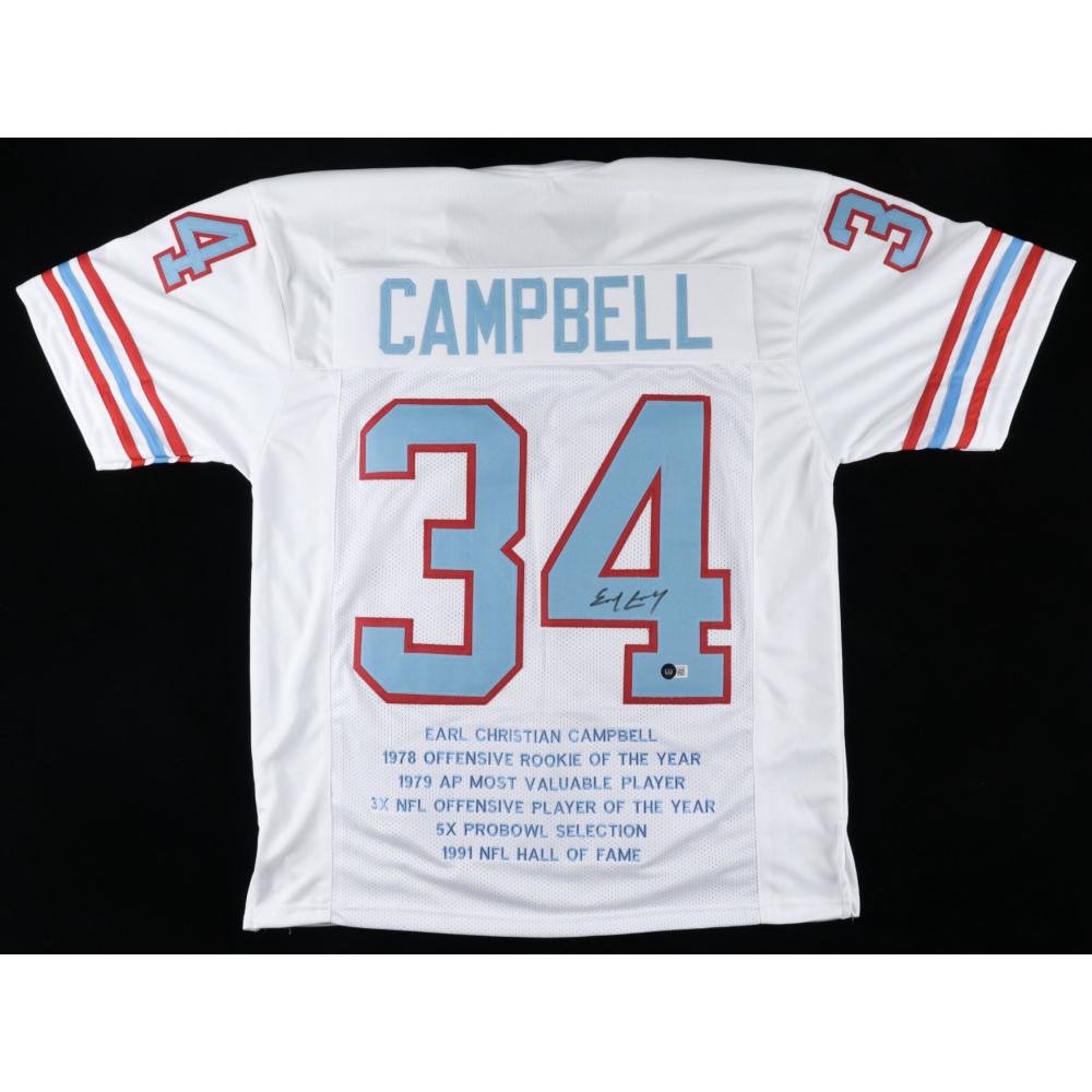 Earl Campbell Signed Career Highlight Stat Jersey (Beckett) | Pristine ...