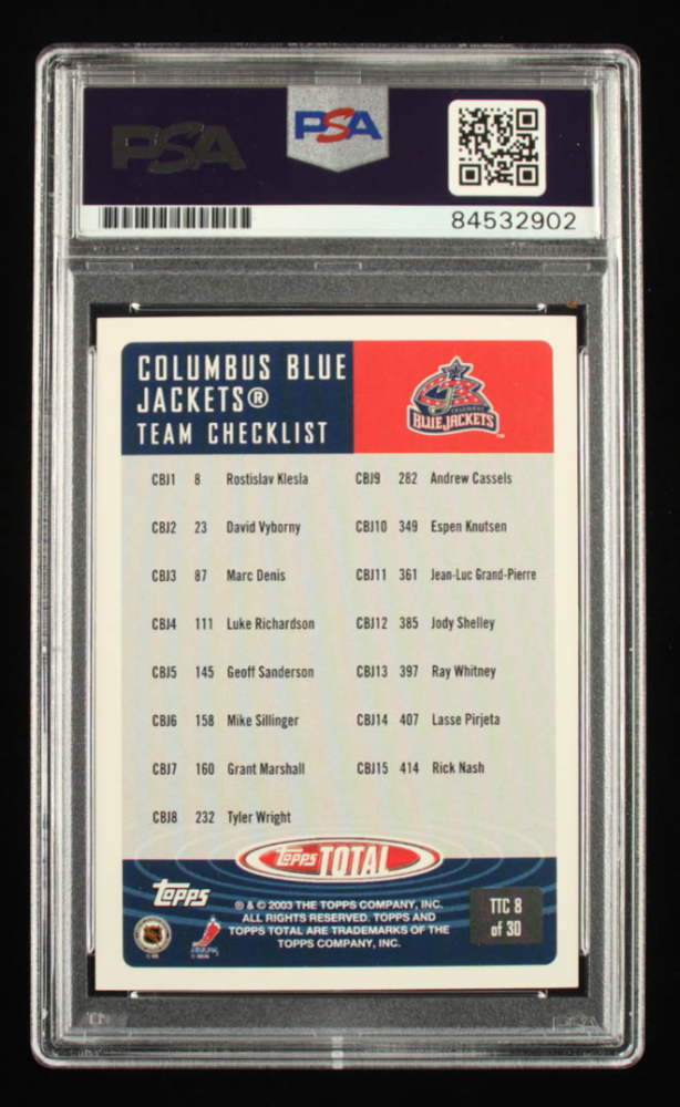 Rick Nash Signed 2002-03 Topps Total Team Checklists #TTC8 RC (PSA ...