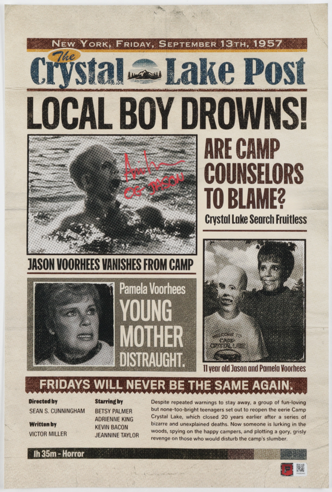 Ari Lehman Signed "Friday the 13th" 12x18 Photo Inscribed "OG Jason ...