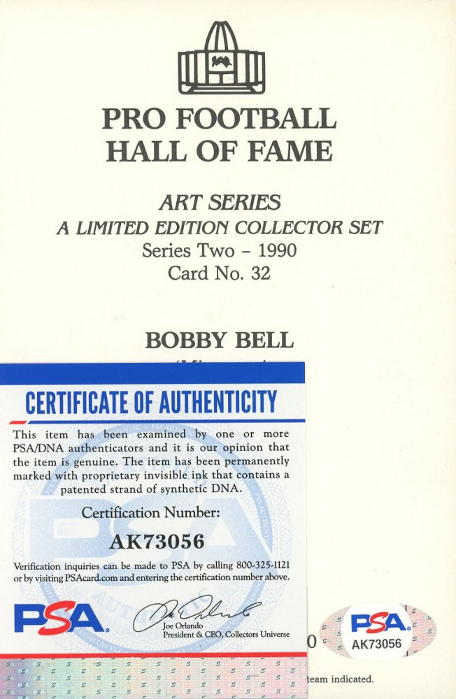 Bobby Bell Signed Chiefs LE Hall of Fame 4x6 Postcard (PSA) | Pristine ...