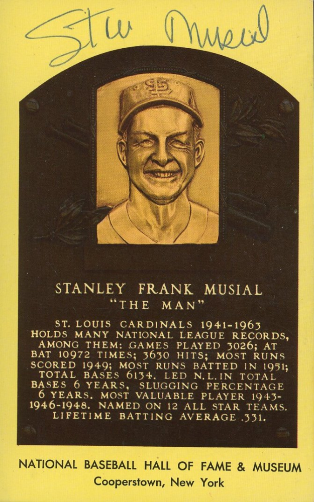 Stan Musial Signed Hall of Fame Plaque Postcard (PSA) | Pristine Auction
