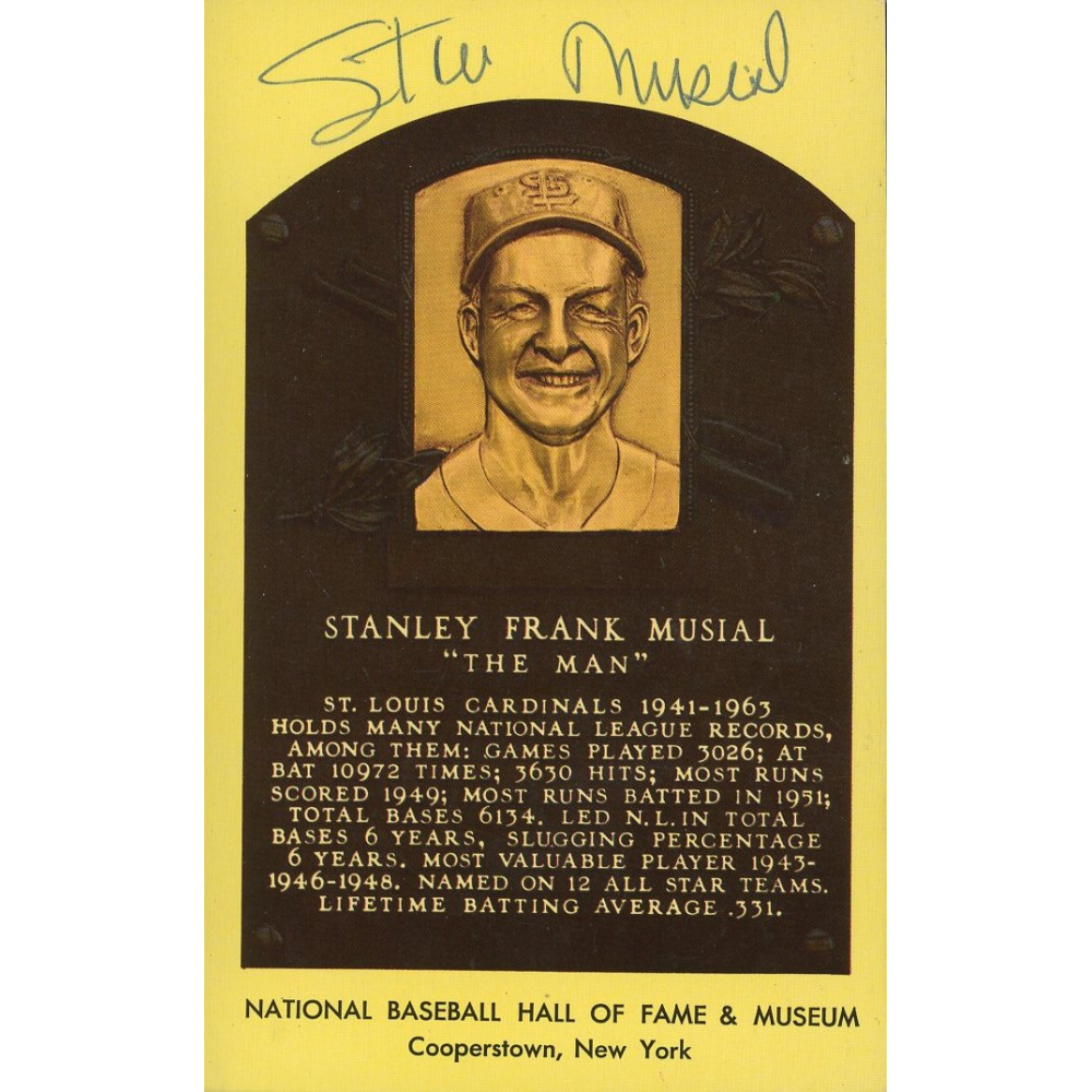 Stan Musial Signed Hall of Fame Plaque Postcard (PSA) | Pristine Auction
