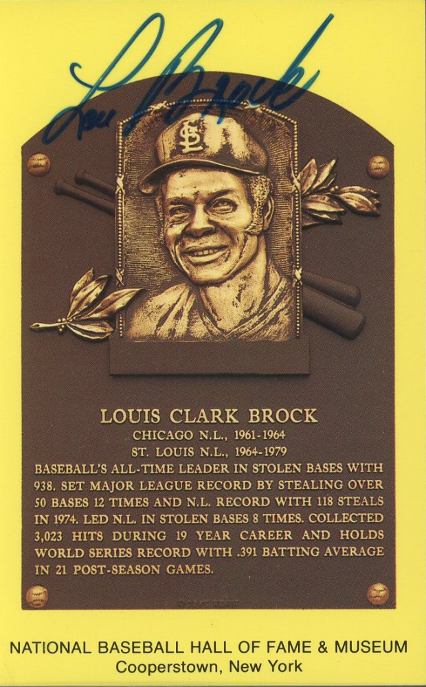 Lou Brock Signed Hall of Fame Plaque Postcard (PSA) | Pristine Auction