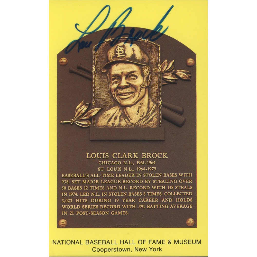 Lou Brock Signed Hall of Fame Plaque Postcard (PSA) | Pristine Auction