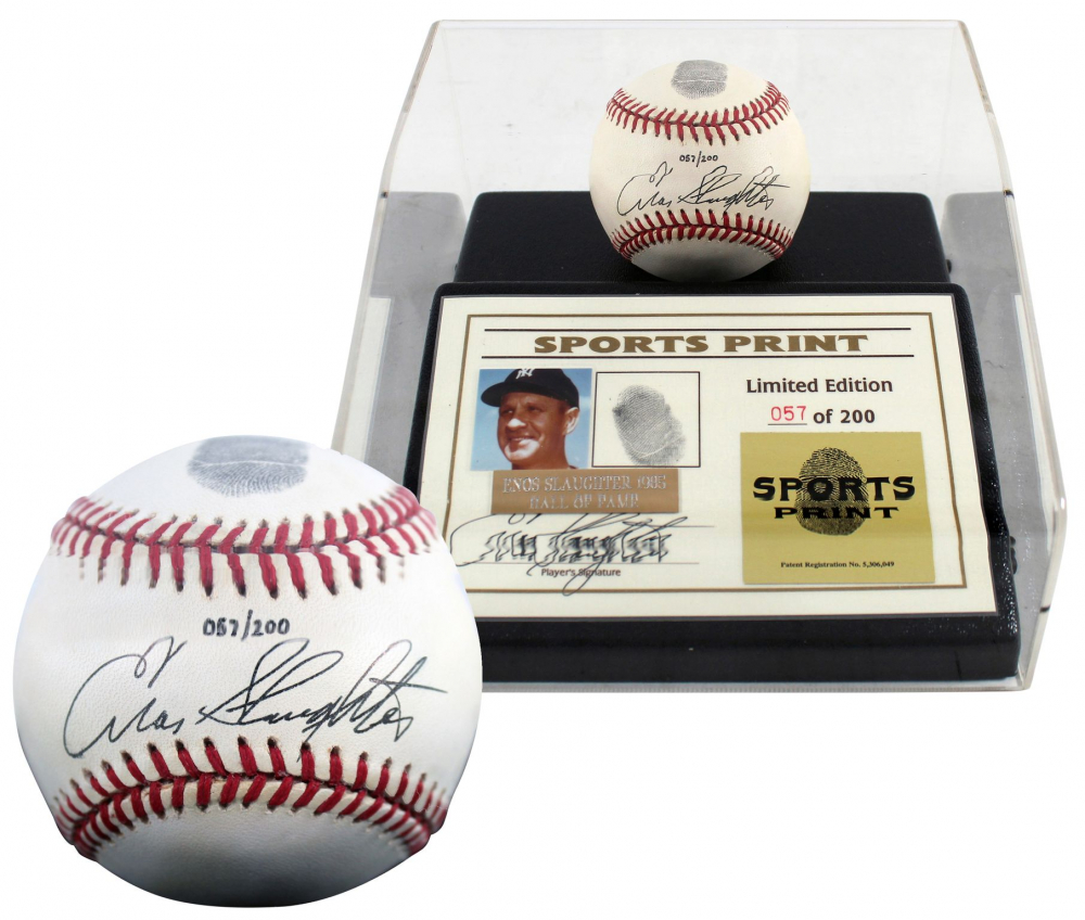 Enos Slaughter Signed LE ONL Baseball with Thumbprint With Display Case ...