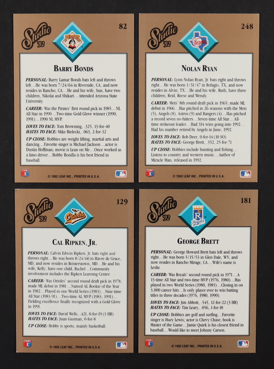 1992 Studio Baseball Complete Set of (264) Cards with Barry Bonds #82 ...
