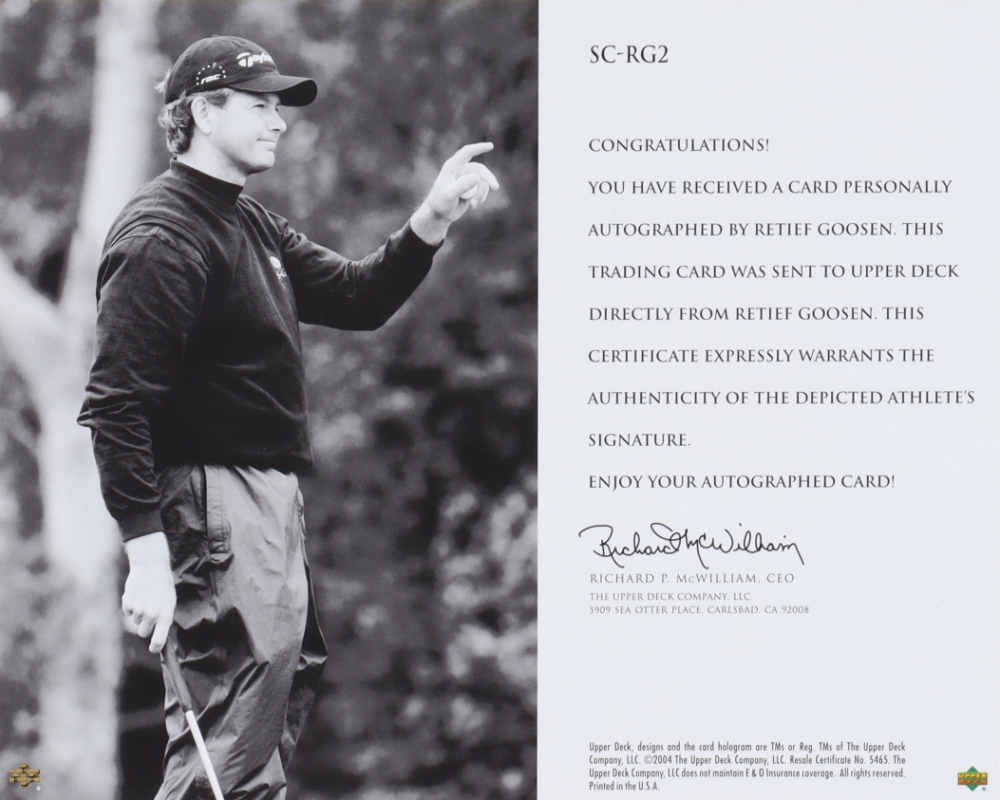 Retief Goosen 2004 SP Signature Signs of a Champion Black Shirt 8x10 # ...