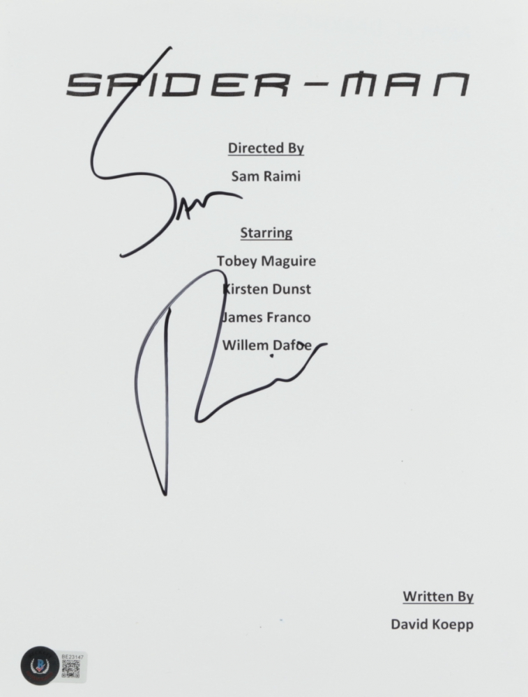 Sam Raimi Signed "Spider-Man" 8.5x11 Movie Script Cover Photo (Beckett ...