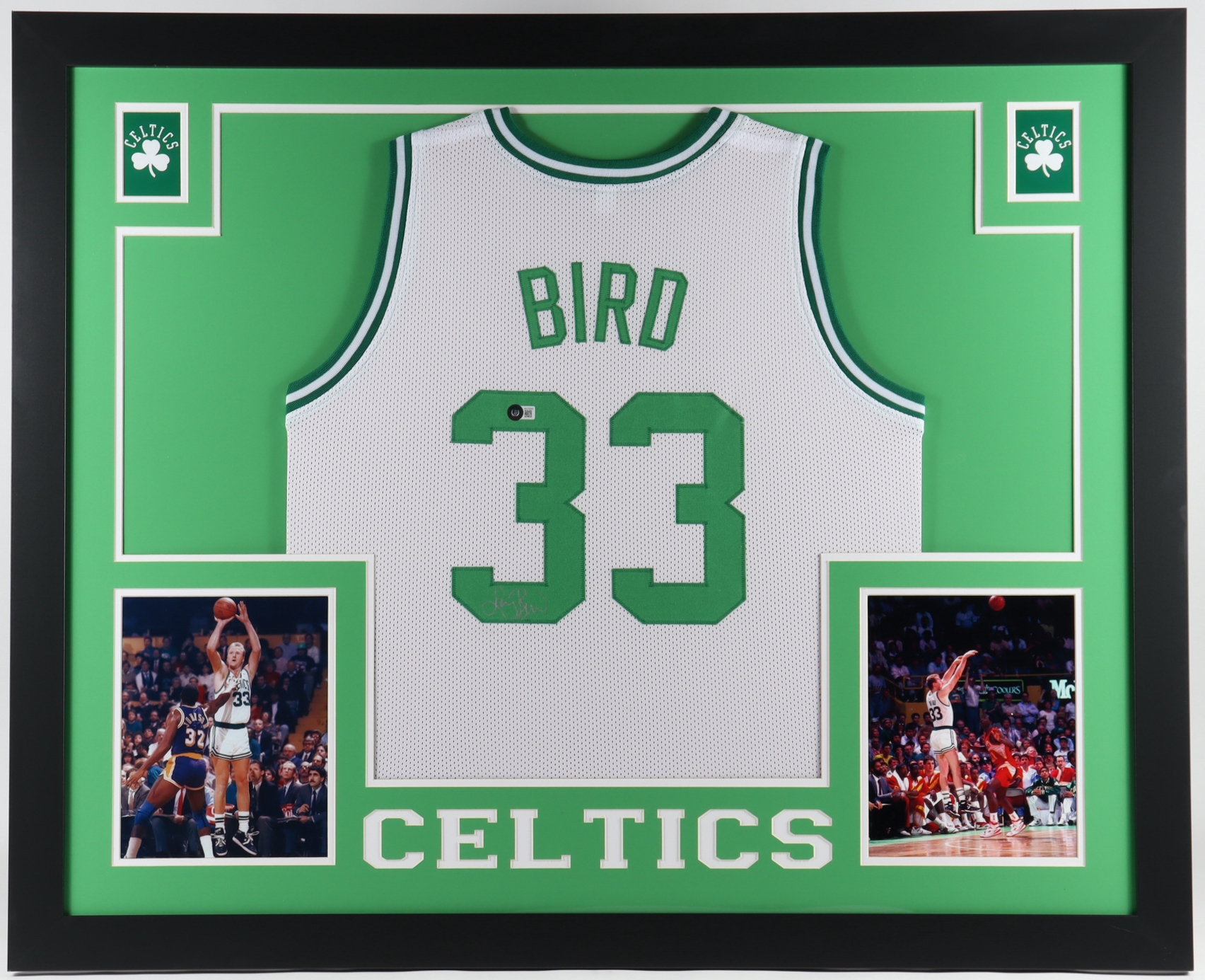 Larry Bird Signed 35x43 Custom Framed Jersey Display (Beckett) | Pristine Auction