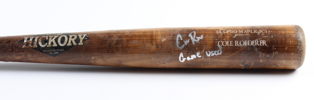 Cole Roederer Signed Game-Used Old Hickory Player Model Baseball Bat ...