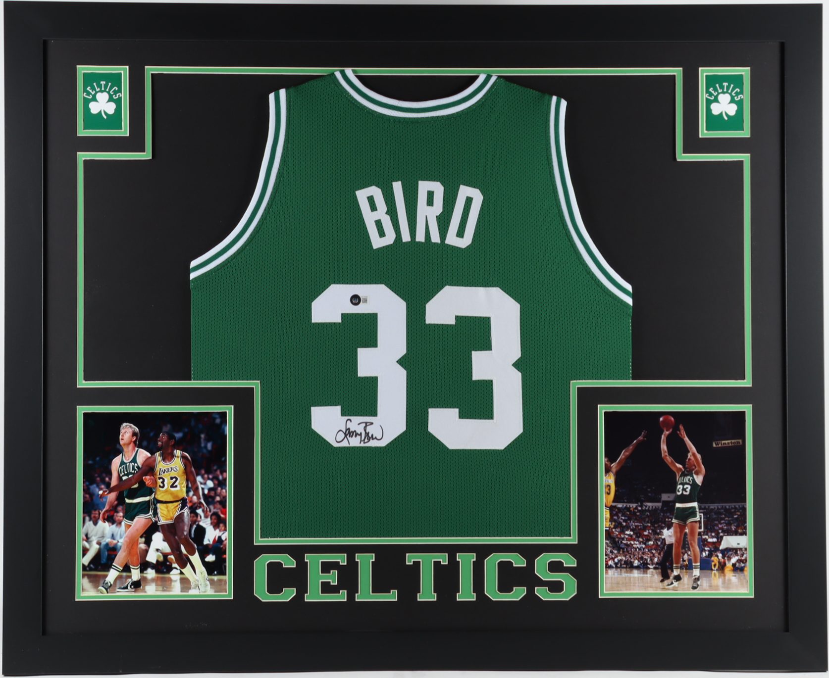 Larry Bird Signed 35x43 Custom Framed Jersey Display (Beckett) | Pristine Auction