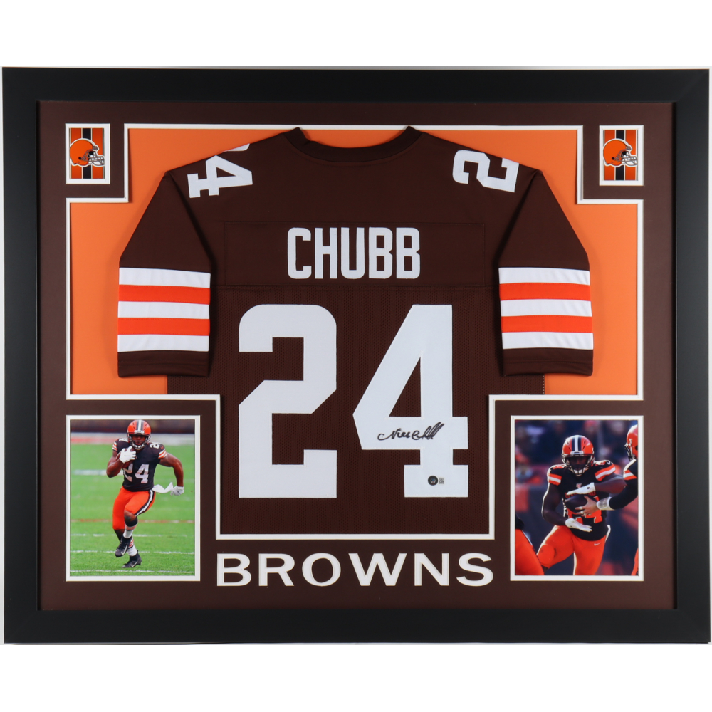 Nick Chubb Signed 35x43 Custom Framed Jersey Display (Beckett ...