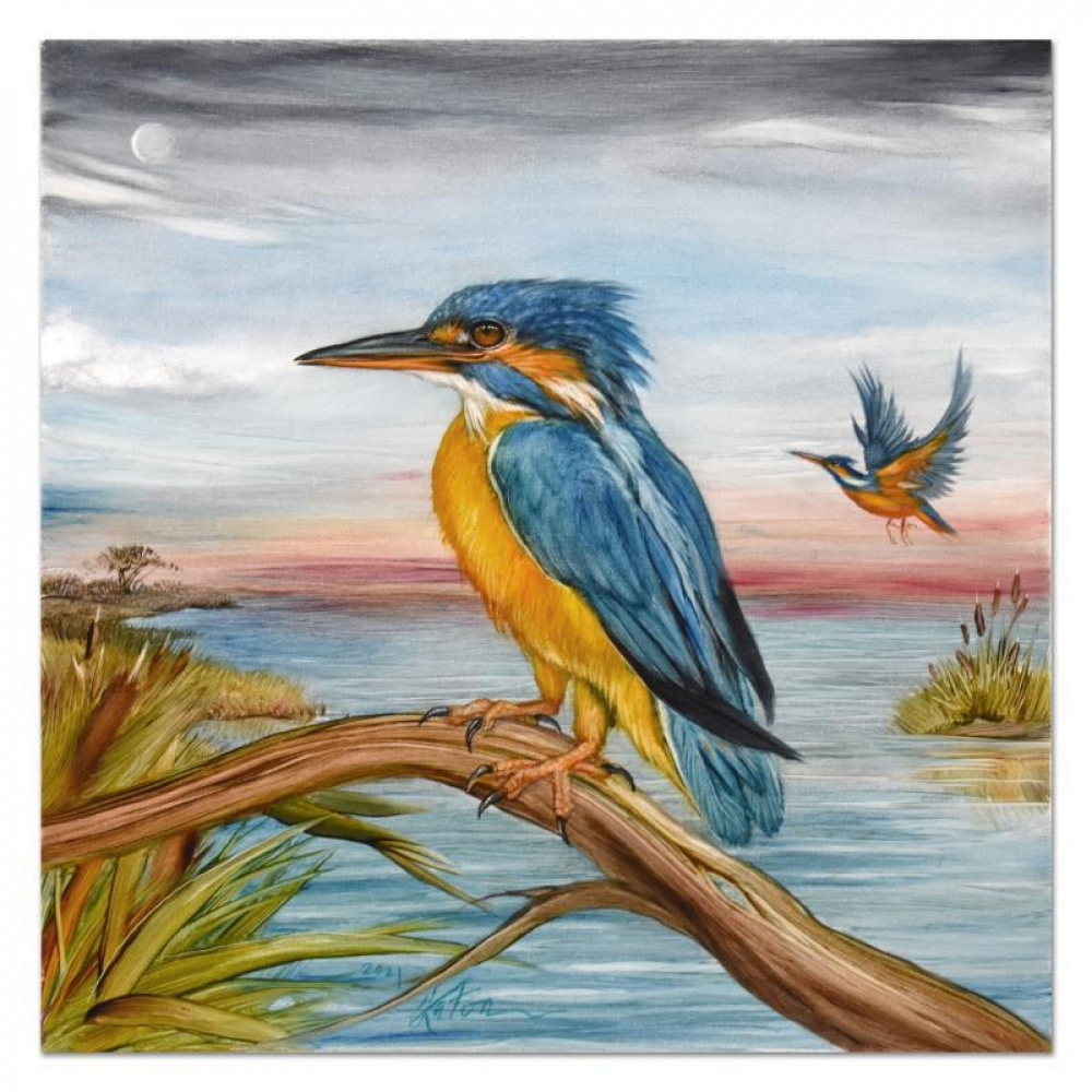Martin Katon Signed "Kingfisher" 20x20 Original Oil Painting on Canvas ...
