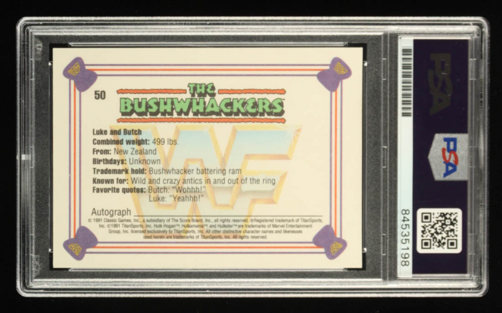 Luke Bushwhacker Signed 1991 Classic WWF Superstars #50 Inscribed "WWE ...