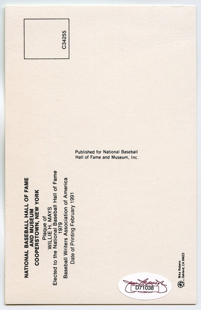 Willie Mays Signed Hall of Fame Postcard (JSA) | Pristine Auction