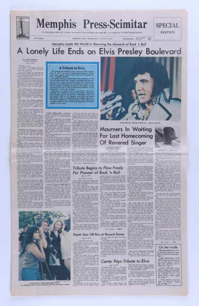 1977 Original Death of Elvis Presley Memphis Press-Scimitar Special ...