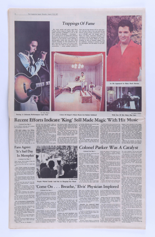 1977 Original Death of Elvis Presley Memphis Press-Scimitar Special ...