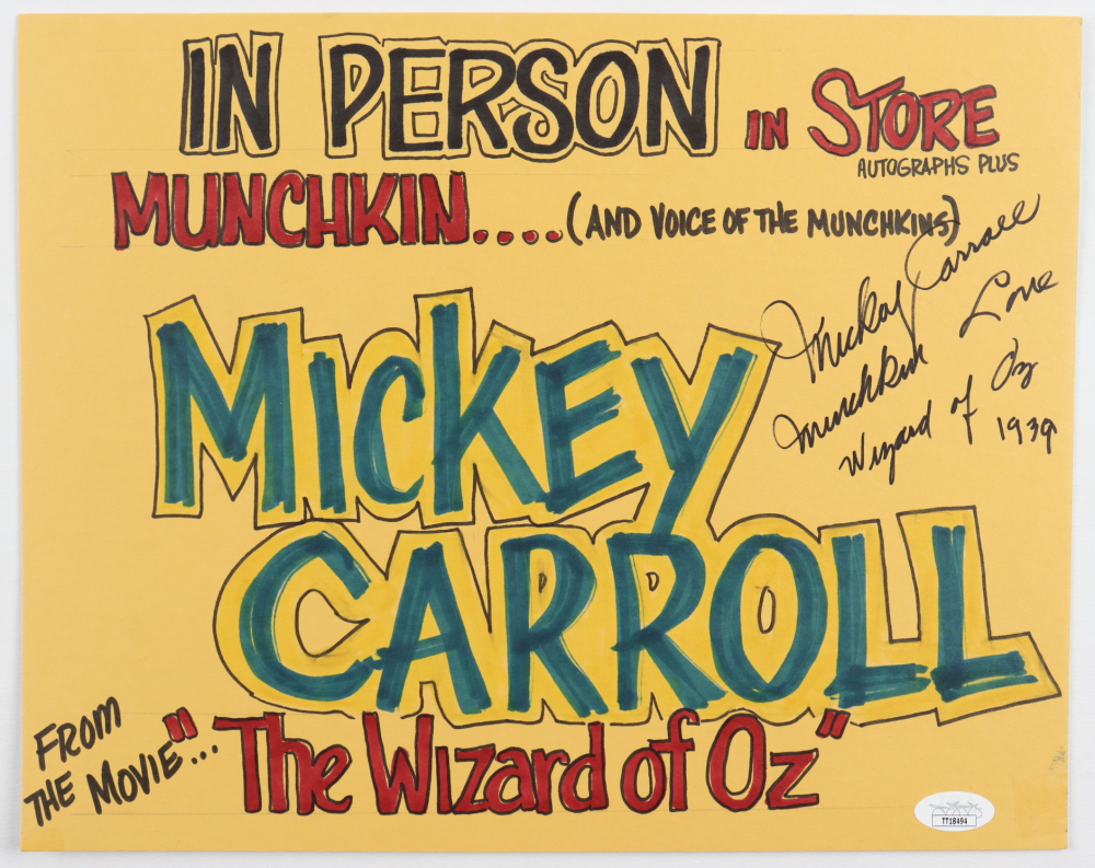Mickey Carroll Signed "The Wizard Of Oz" 10x13 Autograph Advertisement ...