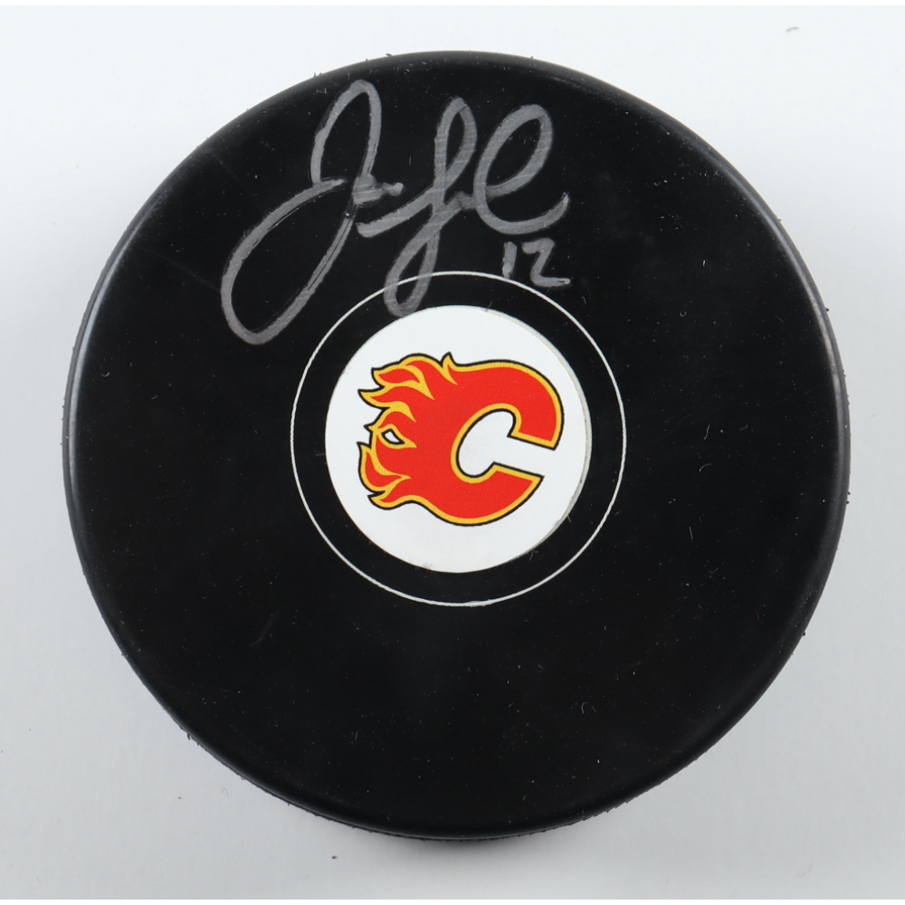 Jarome Iginla Signed Flames Logo Hockey Puck (Iginla & YSMS) | Pristine ...
