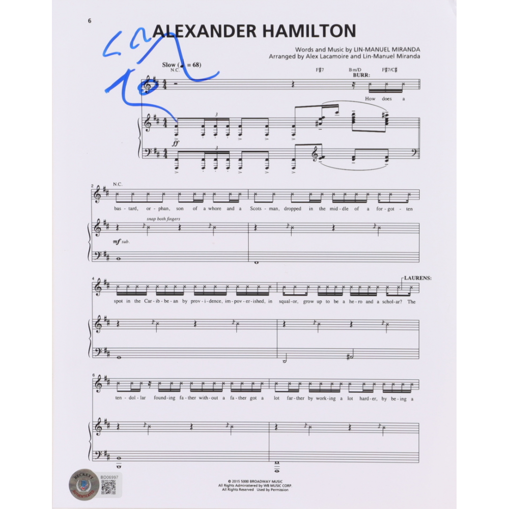 Lin-Manuel Miranda Signed "Hamilton" 8x10 Photo (Beckett) | Pristine ...