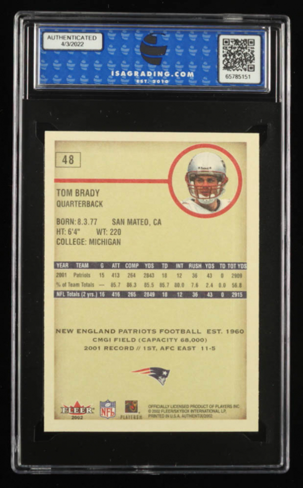 Tom Brady 2002 Fleer Authentix #48 (ISA 9) | Pristine Auction