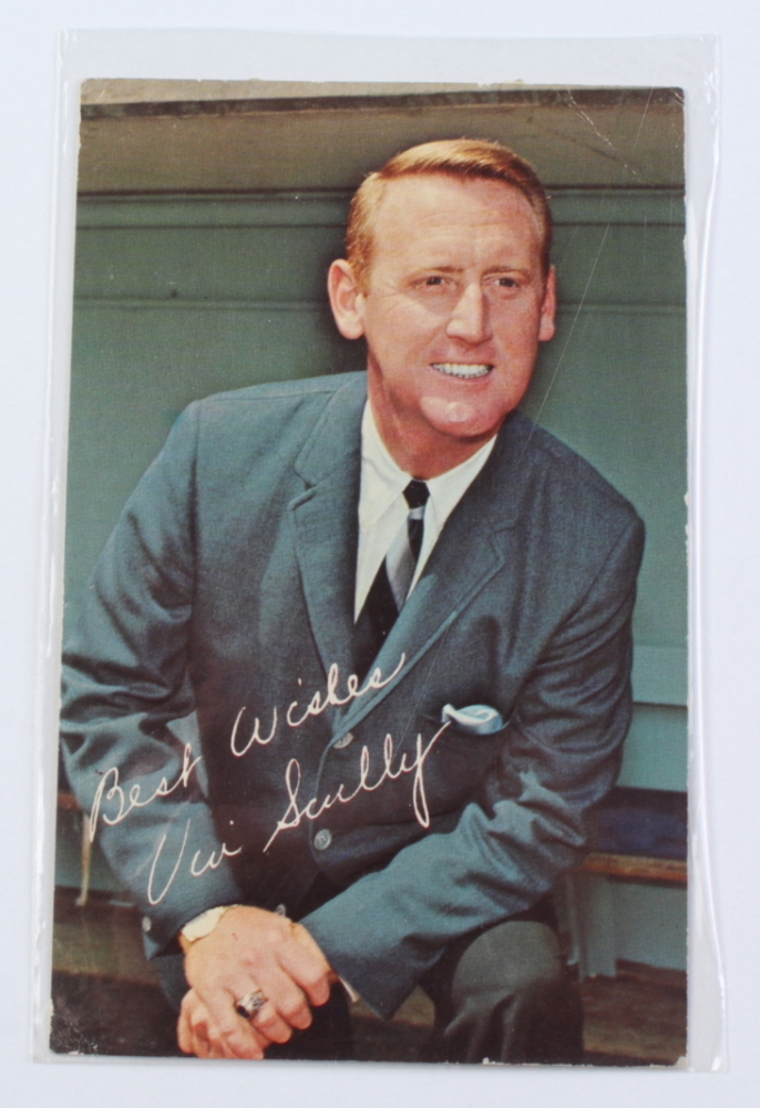 Vin Scully Signed 3x5 Post Card Inscribed "Best Wishes" (PSA ...