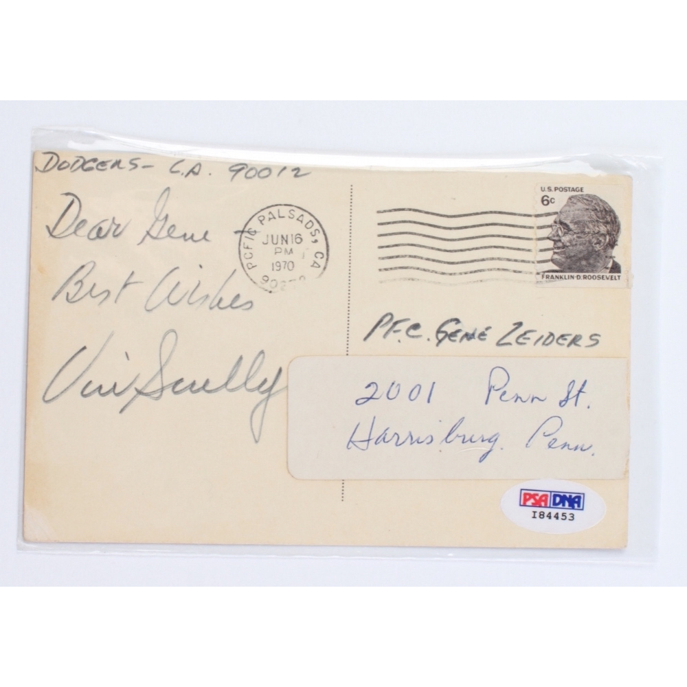 Vin Scully Signed 3x5 Post Card Inscribed "Best Wishes" (PSA ...