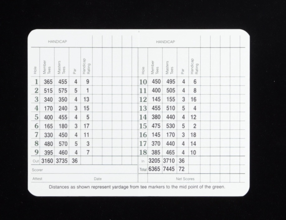 Miller Barber Signed 5x6 Augusta National Golf Club Scorecard (JSA ...