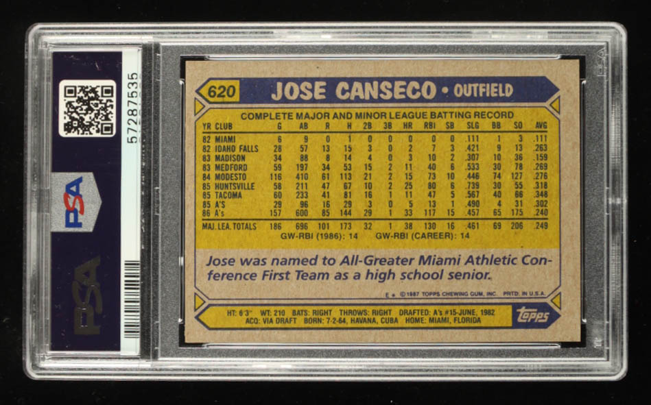 Jose Canseco 1987 Topps #620 (PSA 9) | Pristine Auction