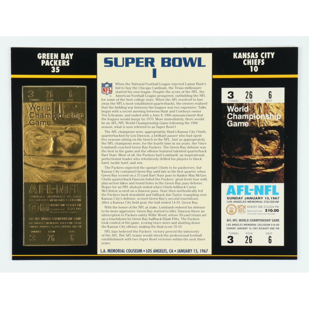 1967 Commemorative Super Bowl I Card with Ticket: Packers vs Chiefs ...