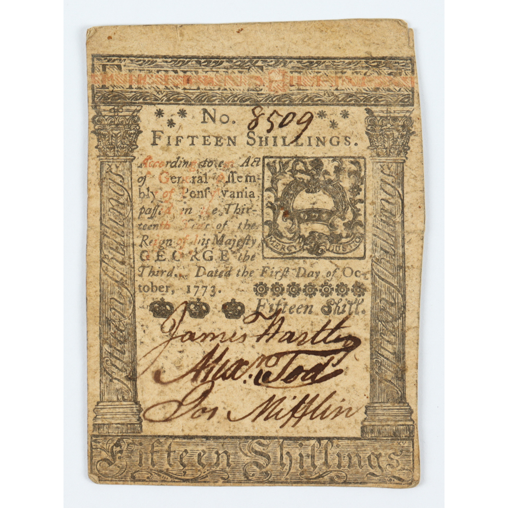 1773 Fifteen Shillings - Pennsylvania - Colonial Currency Note ...