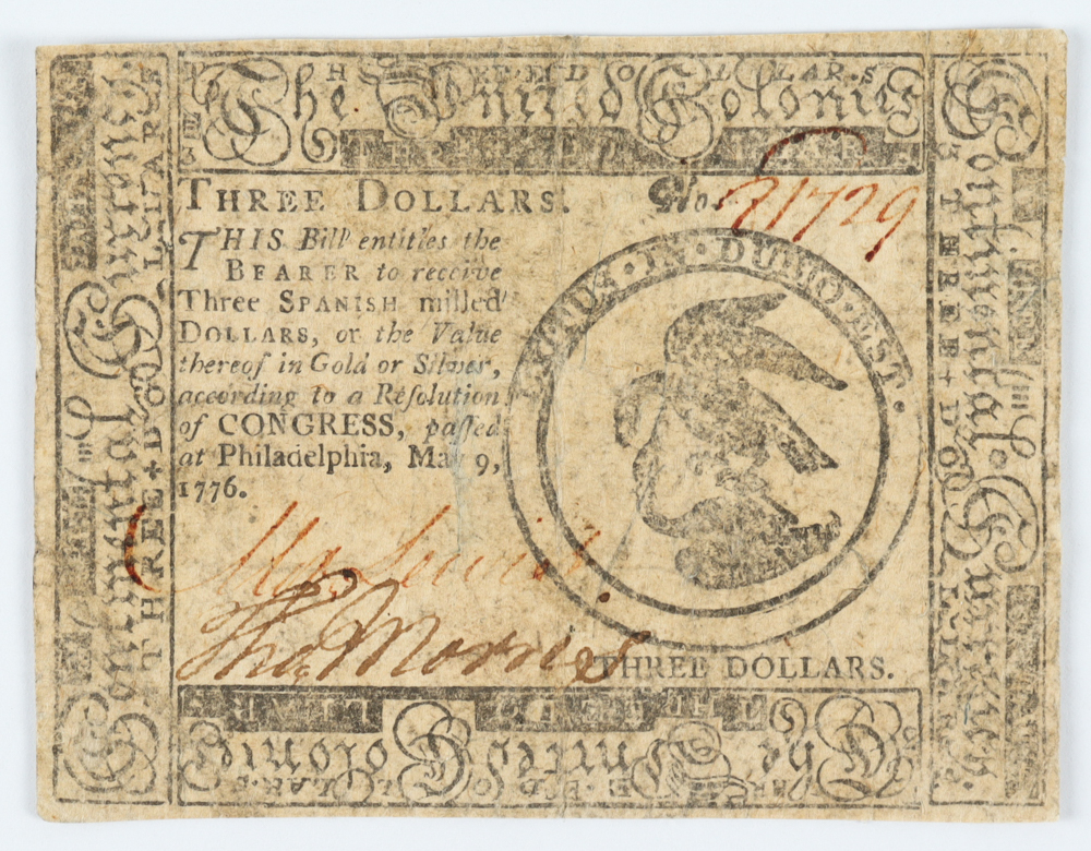 1776 $3 Three Dollars - Philadelphia - Colonial Currency Note ...