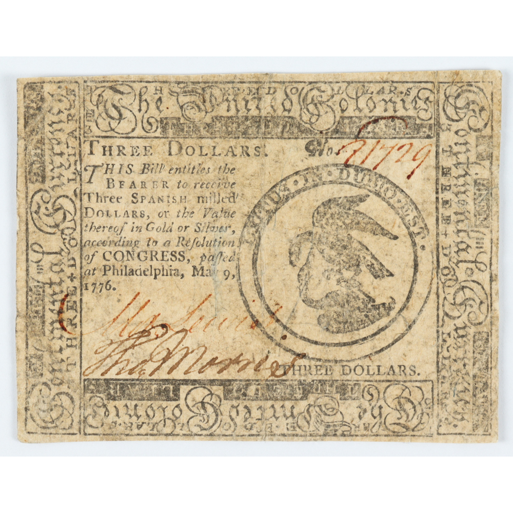 1776 $3 Three Dollars - Philadelphia - Colonial Currency Note ...