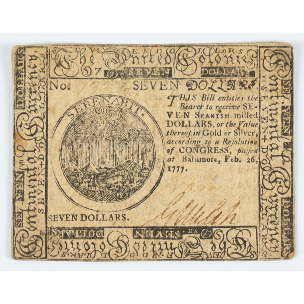 1777 $7 Seven Dollars - Baltimore - Colonial Currency Note | Pristine ...