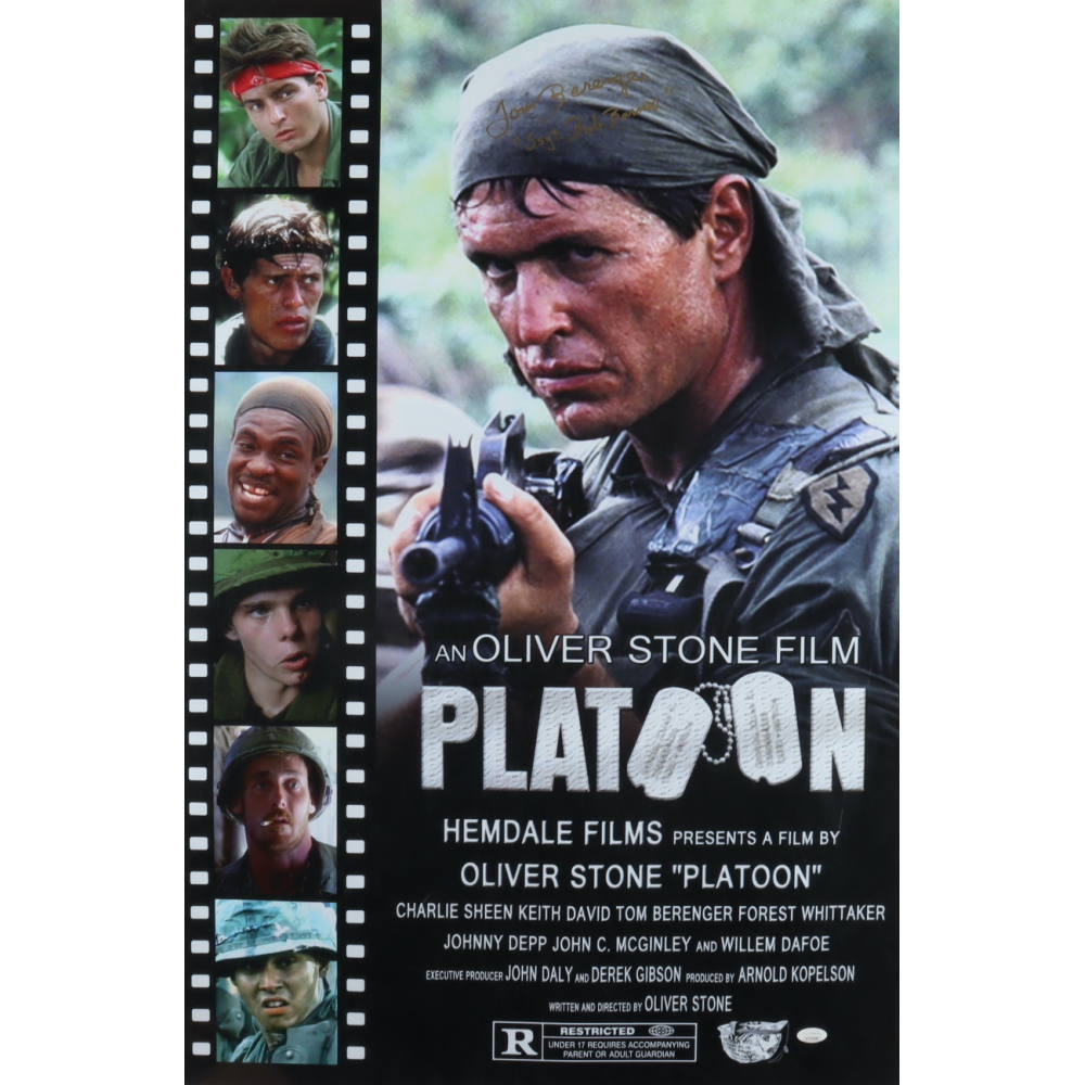 Tom Berenger Signed "Platoon" 24x36 Movie Poster Inscribed "Sgt. Bob ...