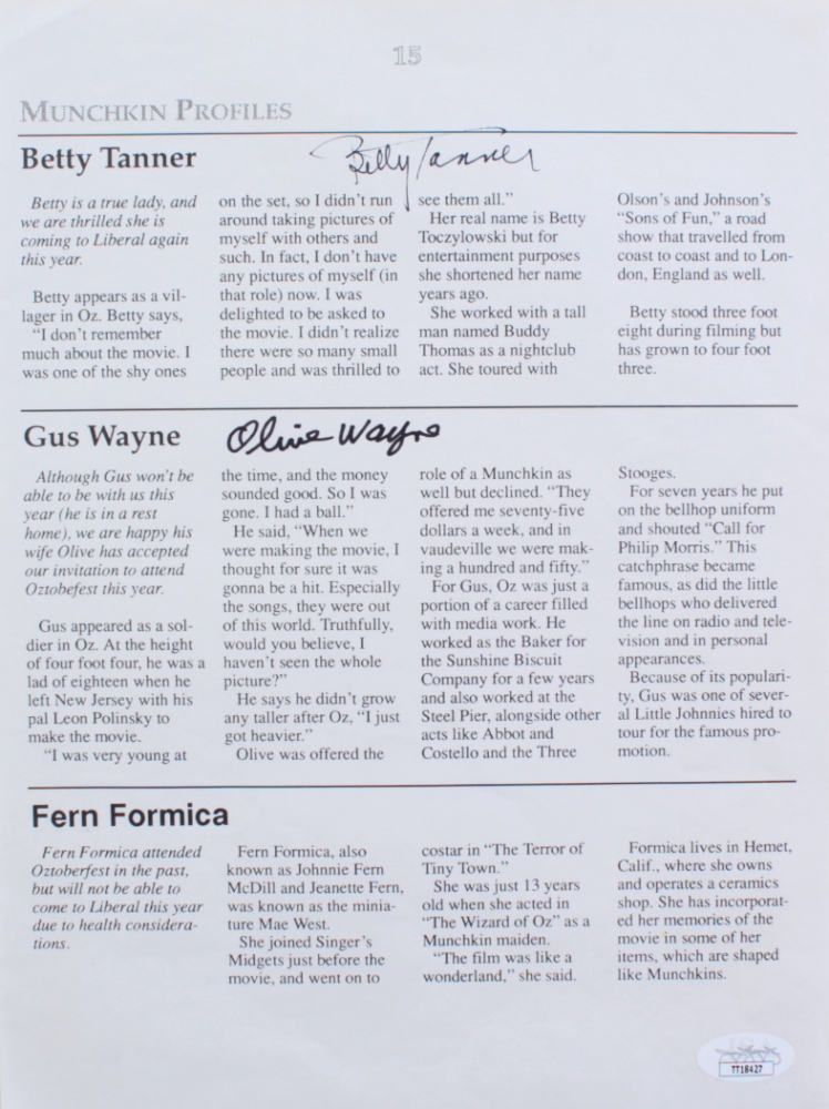 Betty Tanner & Olive Wayne Signed 8.5x11 Cut (JSA) | Pristine Auction