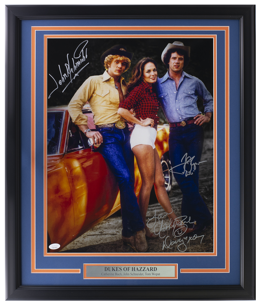 Tom Wopat, John Schneider & Catherine Bach Signed "Dukes of Hazzard" Custom Framed Photo Display ...
