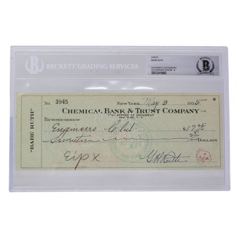 Babe Ruth Signed Personal Bank Check (BGS) | Pristine Auction