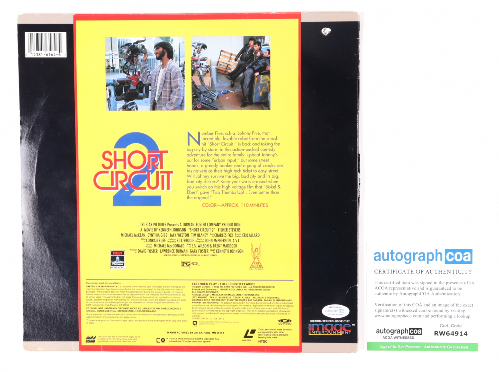 Tim Blaney Signed "Short Circuit 2" LaserDisc Inscribed "Johnny 5 ...