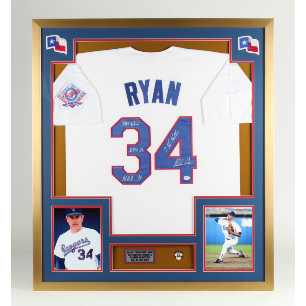 Nolan Ryan Signed Rangers 32x36 Custom Framed Jersey Display with ...