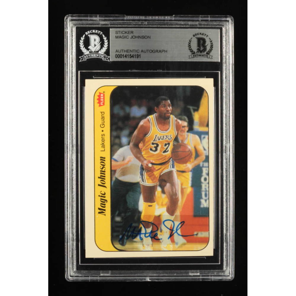 Magic Johnson Signed Sticker On 1986-87 Fleer Stickers #7 (BGS ...