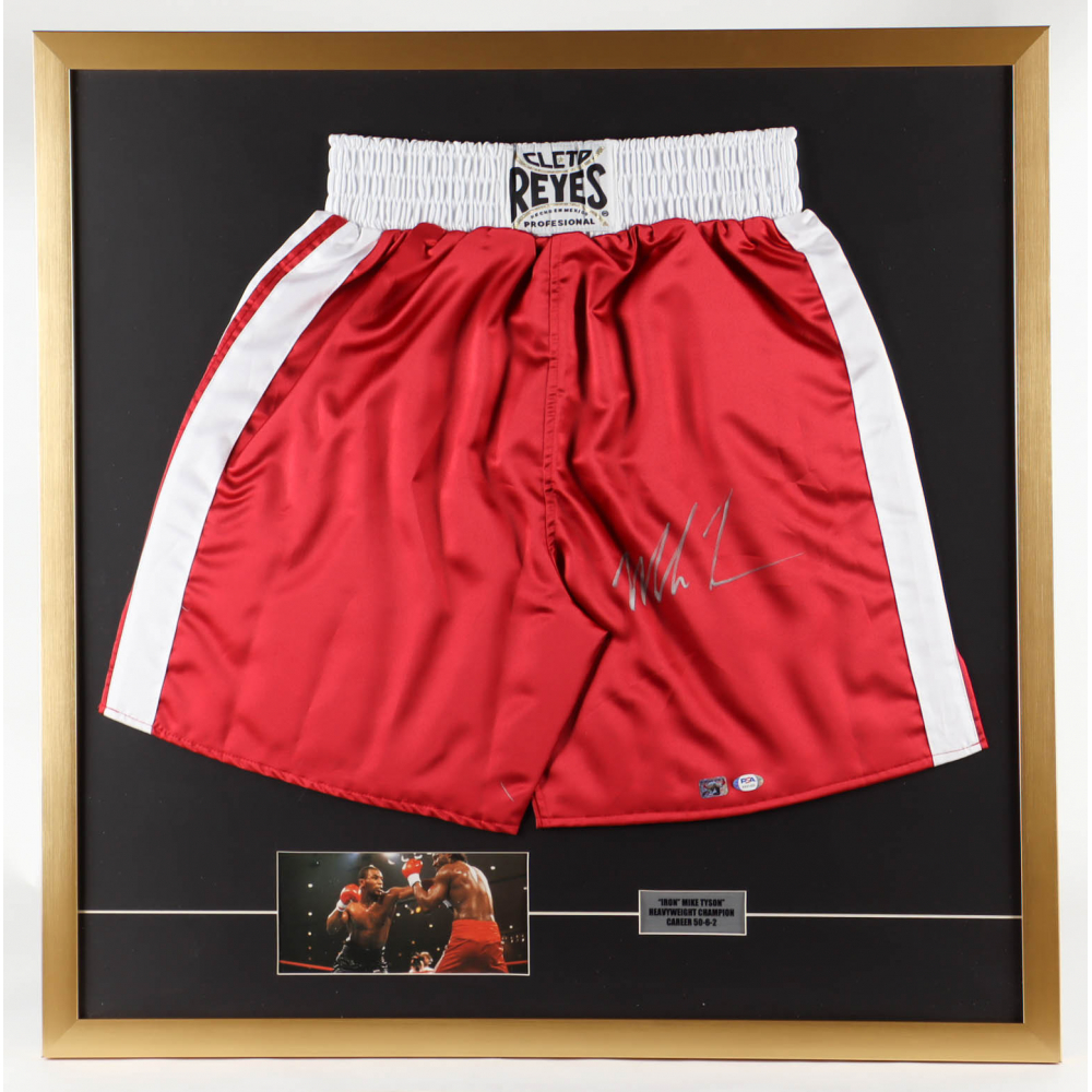 Mike Tyson Signed 32x33 Custom Framed Boxing Shorts Display (PSA ...