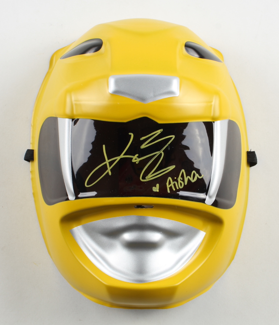 Karan Ashley Signed "Power Rangers" Yellow Ranger Mask Inscribed "Aisha ...