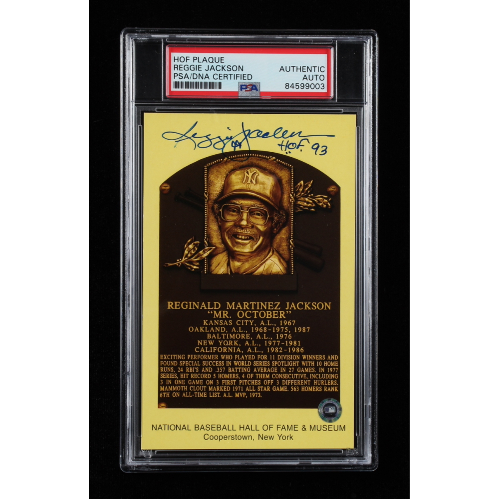 Reggie Jackson Signed Hall of Fame Plaque Postcard Inscribed "HOF 93 ...