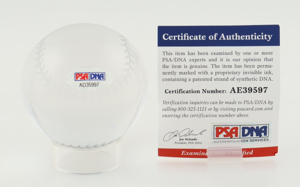 Nolan Ryan Signed Glass Paperweight Baseball with Display Case (PSA ...
