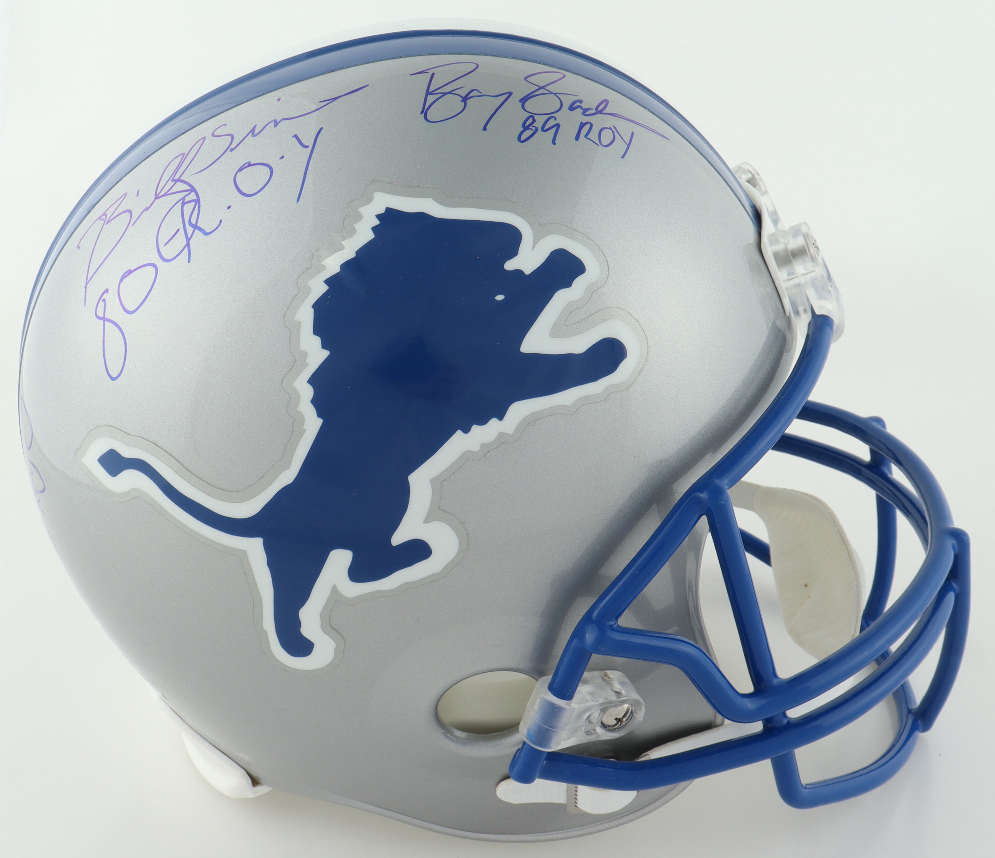 Barry Sanders, Billy Sims, & Lem Barney Signed Lions Full-Size Helmet ...