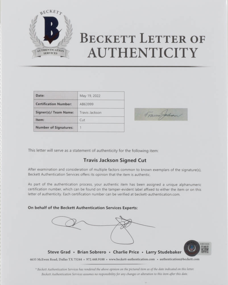 Travis Jackson Signed Giants 8x10 Custom Matted Cut Display (Beckett ...